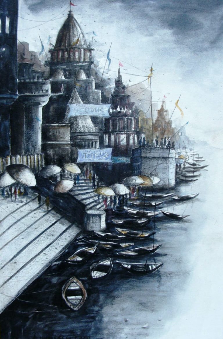 Varanasi ghat painting | banaras ghat sketch | www.daughtor.com
